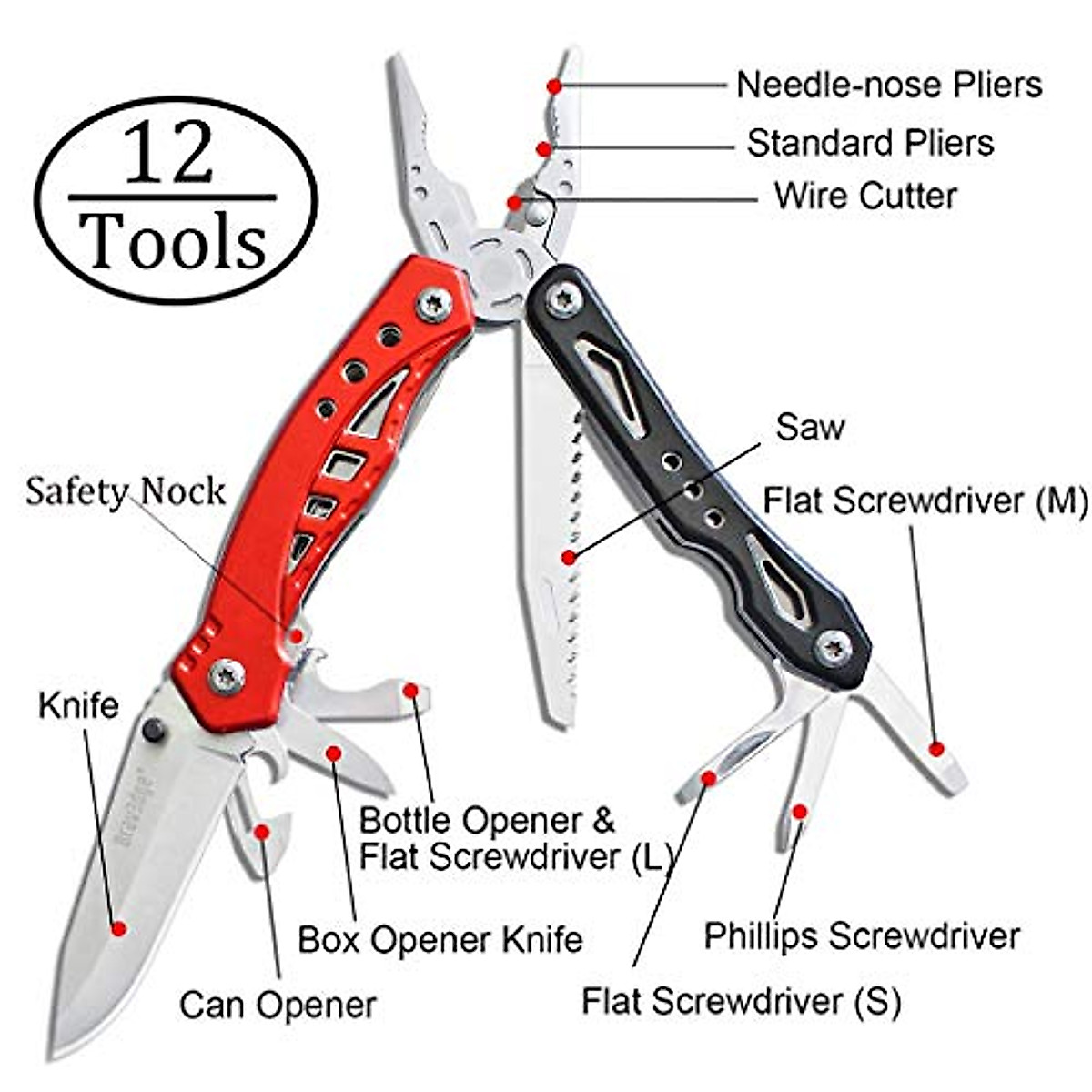 Multitool Bravedge Multi Tool Pliers, 12-in-1, Foldable, Pocket-size with Sheath, Gifts for Men and Women, Dad's choice, for Camping, Survival, Cycling, Hiking, Hunting, Stainless Steel