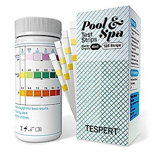 Pool and Spa Test Strips - Hot Tub Test Strips - 4 Way Quick & Accurate Chlorine Test Strips - 125 Pcs Test Hardness, Bromine, pH, Free Chlorine, Total Chlorine and Total Alkalinity - TESPERT