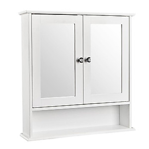 Gerrit Bathroom Wall Mount Medicine Cabinet w/Adjustable Shelves & 2 Mirror Door, White, rxz001