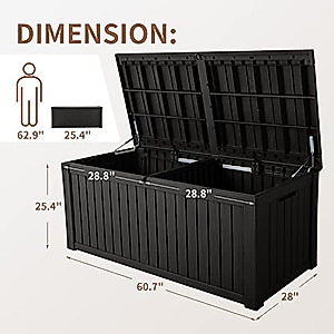 JUMMICO 150 Gallon Resin Deck Box Larage Outdoor Storage Box Waterproof UV Resistant Lockable Storage Container for Patio Furniture, Toys, Cushions, Garden Tools (Black)