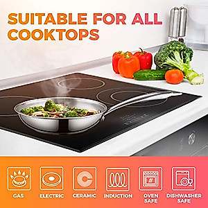 Mueller DuraClad Tri-Ply Stainless Steel 8-Inch Fry Pan with Lid, Extra Strong Cookware, 3-layer Bottom, Even Heat Distribution, Ergonomic and EverCool Stainless Steel Handle