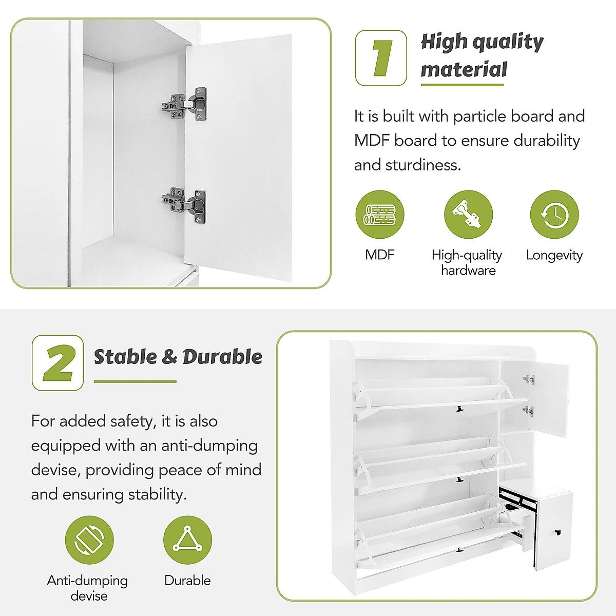 Kootlena Shoe Rack, Shoe Cabinet for Entryway, Slim Shoe Storage Cabinet Organizer, Hidden Shoe Dresser with 3 Flip Drawers Pull-Down Seat for Hallway Bedroom Free Standing (Black B)