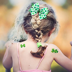 St Patricks Day Hair Bow 3" Girls Glitter Sequin Shamrock Bow Decor Clips Irish Green Grosgrain Ribbon Alligator Barrettes Handmade St Patty Cheer Accessories for Women Toddler Teens Kids Kit