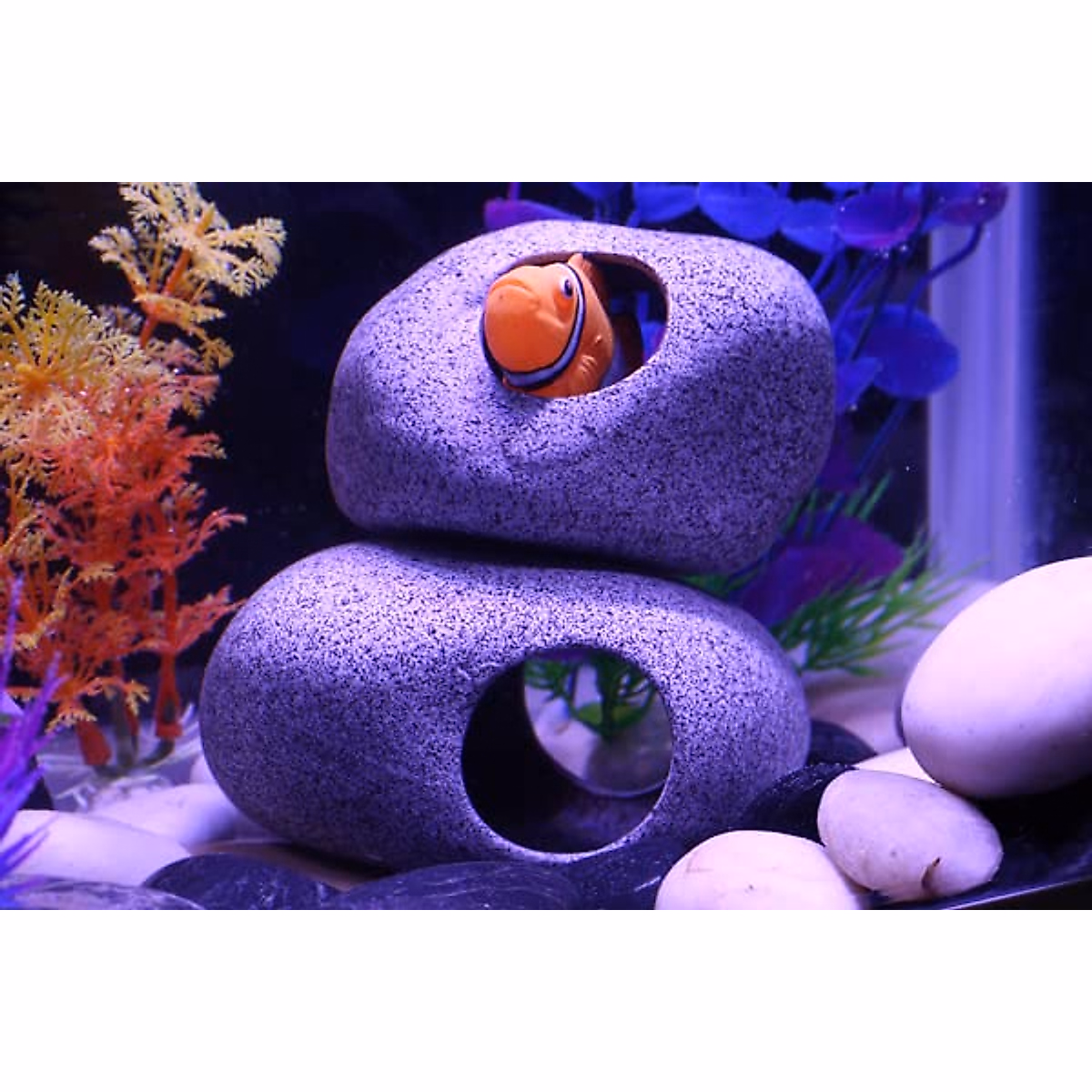Aquazoo Aquarium Decoration Rock Caves, Hideaway for Shrimp Cichlid Hiding Breeding Spawning, Professional Hideout Decor for Territorial Fish (2 Pieces Set)