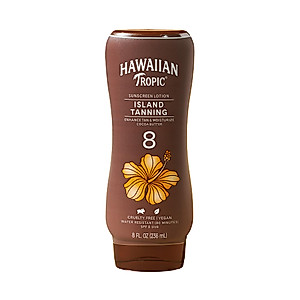 Hawaiian Tropic Island Tanning Lotion Sunscreen SPF 8, 8oz | Outdoor Tanning Lotion with SPF, SPF 8 Sunscreen, Oxybenzone Free Sunscreen, 8oz
