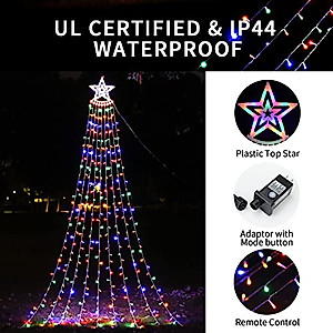 Cobbe Christmas Decorations Outdoor Star String Lights,349 LED 8 Modes with 14" Topper Star Christmas Tree Lights,Star Waterfall Lights for Outside Tree Yard Wedding Home Party WJX-MULTI-1HD