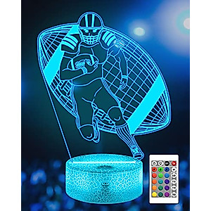 Attivolife Football Player Night Light for Kids, 3D Rugby Illusion LED Lamp, 16 Colors Changing with Remote Control & Touch, Best Room Decor Birthday Gifts for Outsports Lover Boys Teens Child