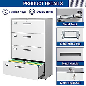 Fesbos 4 Drawer Lateral File Cabinet with Lock, Metal Steel Filling Cabinets for Home Office, Lockable Storage Cabinet for Hanging Files Letter/Legal/F4/A4 Size-Assembly Required