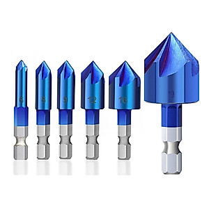 5 Flutes Chamfer Drill Bit Set 6-19mm 90 Degrees Chamfering Blue Coated Countersink Drill Bit 1Set
