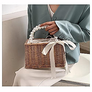 CHUWUJU Fashion Straw Bags for Women Beach Rattan Woven Tote Handbags Ladies Summer Top-Handle Bags Hobo Purse with Pearl Ornaments