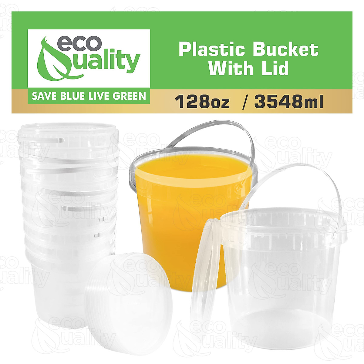 1 Gallon (128 oz) Clear Plastic Bucket with Lid and Handle (60 Pack), Ice Cream Tub with Lids - Food Grade Freezer and Microwave Safe Food Storage Containers, Round Plastic Pail Container, BPA Free