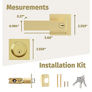 Mega Handles Entry Combo I Entry Lever Door Handle and Single Cylinder Deadbolt Lock and Key Combo Pack - Heavy Duty Square Locking Lever Set for Left or Right-Handed Doors - Satin Brass