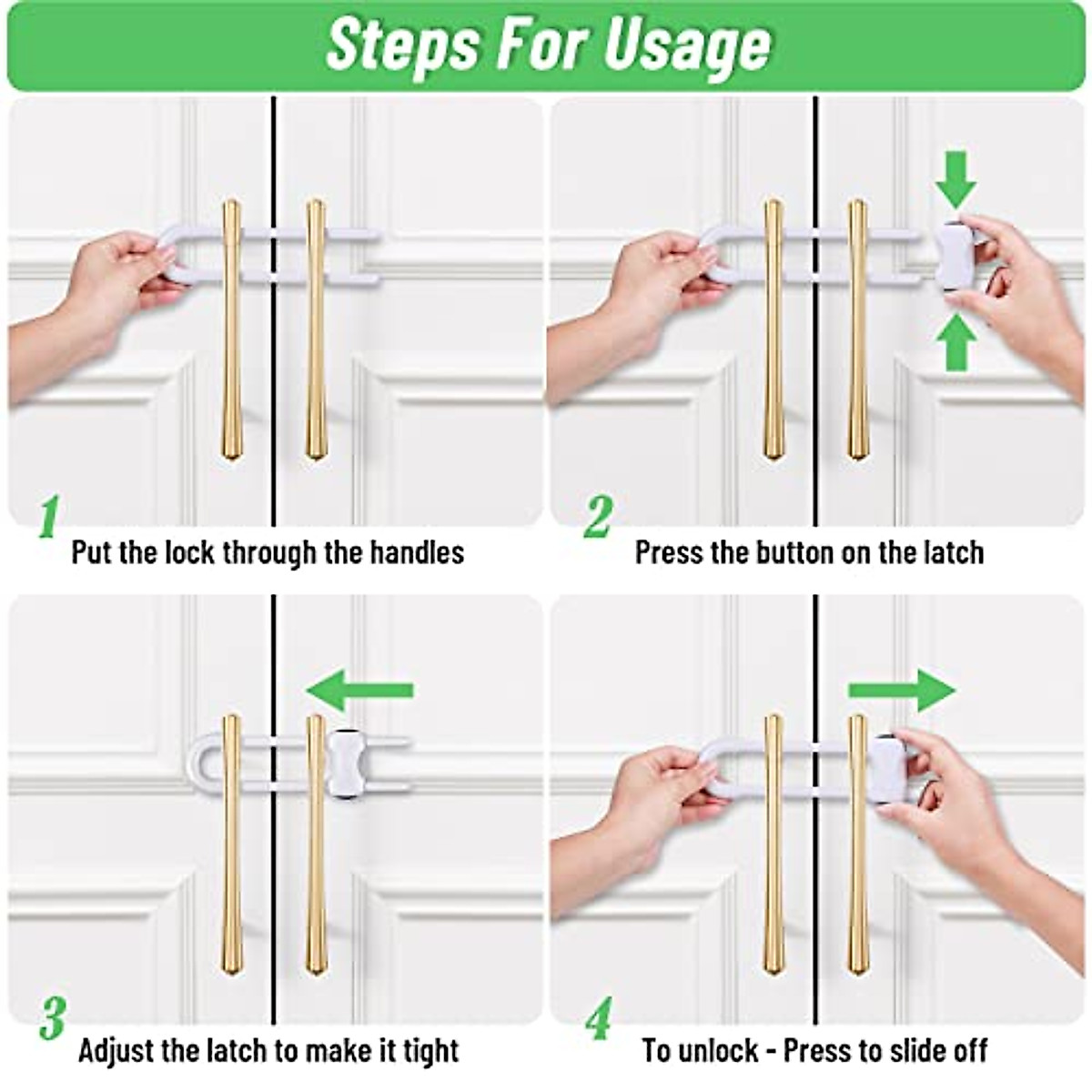 6 Packs Sliding Cabinet Locks, Modacraft Baby Proofing U-Shaped Child Safety Latches Adjustable White Locks for Handles Knobs Drawers Closet Cupboard