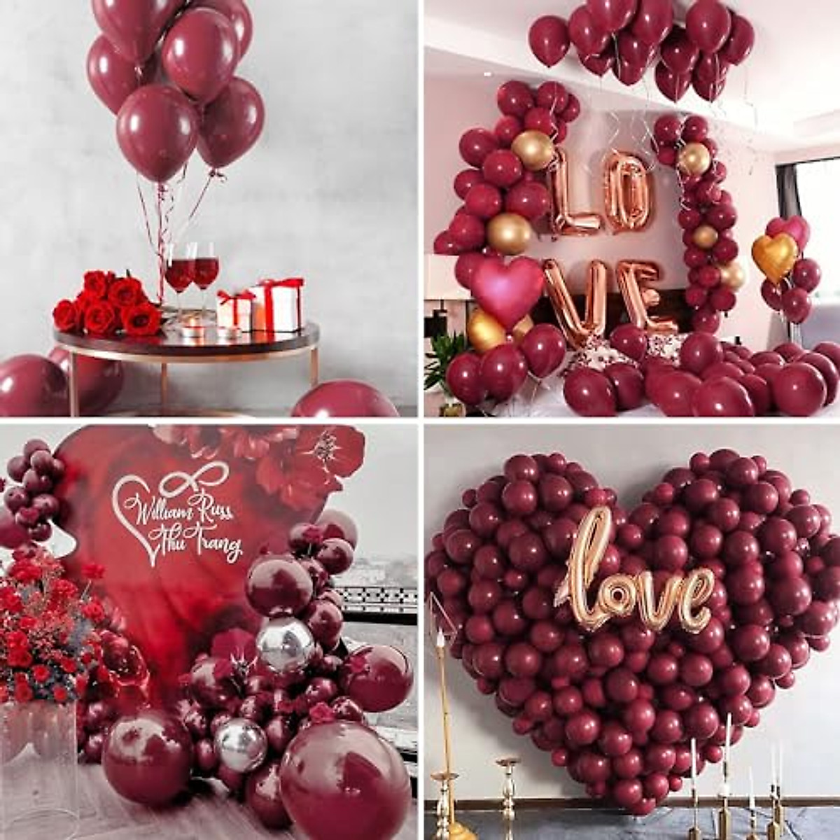 RUBFAC Burgundy Maroon Balloons Latex Party Balloons, 100pcs 12 Inches Wine Red Balloons for Party Decoration Valentine's Day, Birthday, Wedding, Baby Shower, Bride Party Decoration (with Red Ribbon)