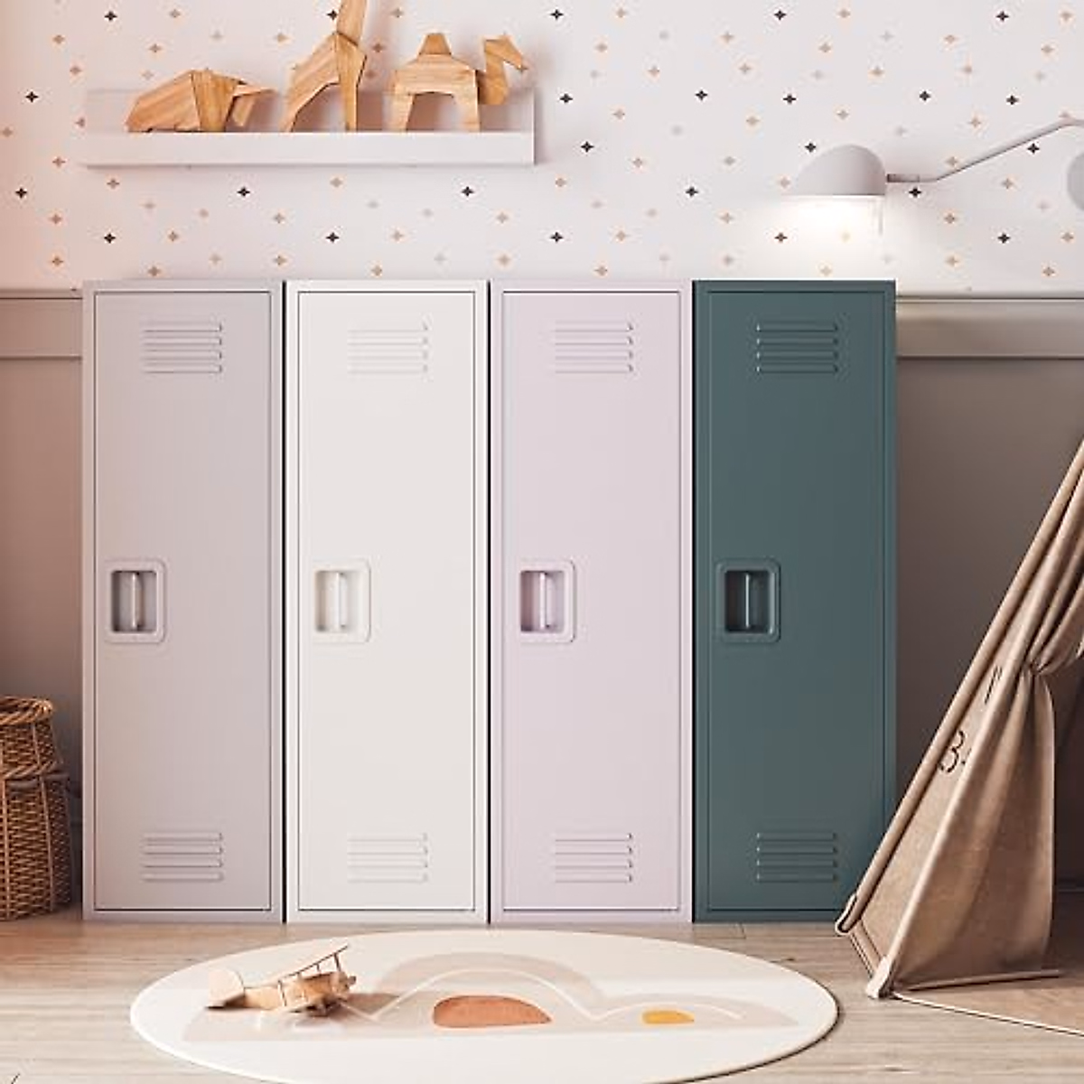 Little Seeds Casey Kids Tall Metal Storage Locker, Hunter Green