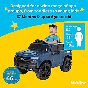 Kidzone 12V Battery Powered Licensed Chevrolet Silverado Trail Boss LT Kids Ride On Truck Car Electric Vehicle Jeep with Remote Control, MP3, LED Lights - Blue