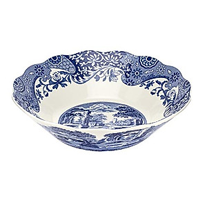 Spode Blue Italian Daisy Bowl | Serve Pasta, Salad, Or Soup | Scalloped Edge Design | Made of Porcelain | Measures 10-Inches | Dishwasher Safe (Blue/White)