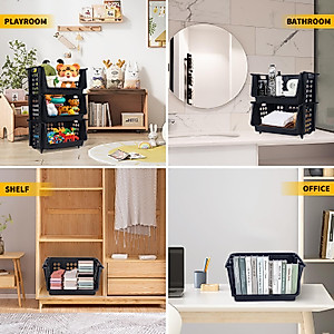 SAglorb Large Plastic Containers for Organizing and Stackable Storage Bins for Kitchen, Pantry Organization,Office or Bathroom,11.22-Inch x 7.68-Inch x 7.28-Inch 4-Pack,Black