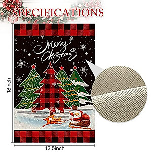 Sggvecsy Christmas Garden Flag Vertical Double Sided Merry Christmas Yard Flag with Buffalo Plaid Xmas Tree for Winter Holiday Seasonal Outdoor Yard Farmhouse Rustic Christmas Decoration 12.5 x 18 Inch
