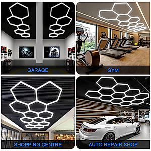 Hexagon Garage Light Fixture 50 Packs: 52800LM 480W Super Bright Honeycomb Hexagon Led Garage Lights, 5000K Natural White, 2 * 5 Grid Systems for Garage Basement Warehouse Gym Car Detailing Shop etc