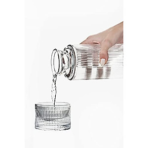 Alfi+Mag Bedside Glass Water Carafe and Tumbler Set - 24.7 Oz Water Bottle with 5.7 Oz Drinking Glass Cup, Carafe for Nightstand, Mouthwash Decanter Bathroom Set, Handmade Gift (Ripple Clear Glass)