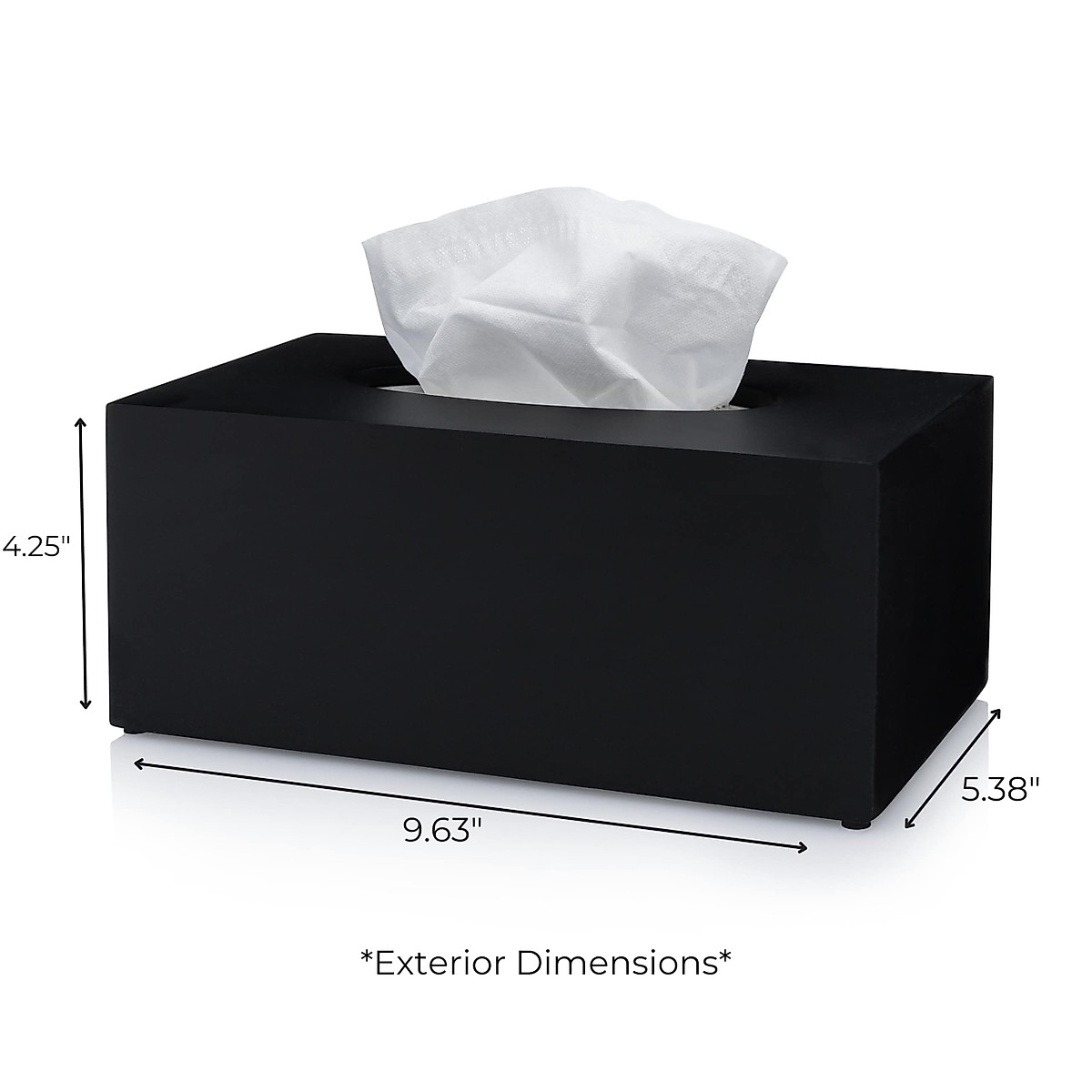 Essentra Home Rectangular Tissue Box Cover – Heavy Facial Tissue Box Cover with Modern Matte Black Finish – Matte Black Collection