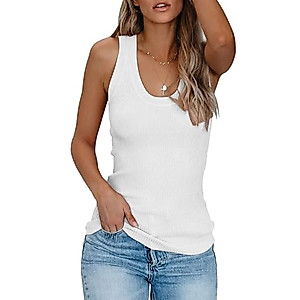 Ugerlov Womens Ribbed Tank Top Scoop Neck Summer Tanks Slim Fitted Sleeveless Tops, White XX-Large