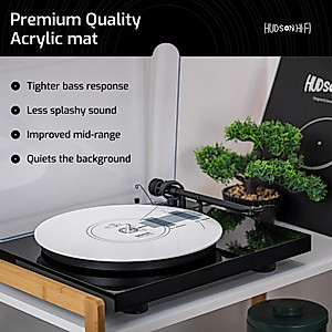 Hudson Hi-Fi Turntable Mat with Cartridge & Needle Alignment Tool- 12"x2mm PVC, Anti-Slip, Anti-Vibration, Enhances Sound Quality- LP Vinyl Calibration Plate, Protect Vinyl- Stylish Design- Born in NY