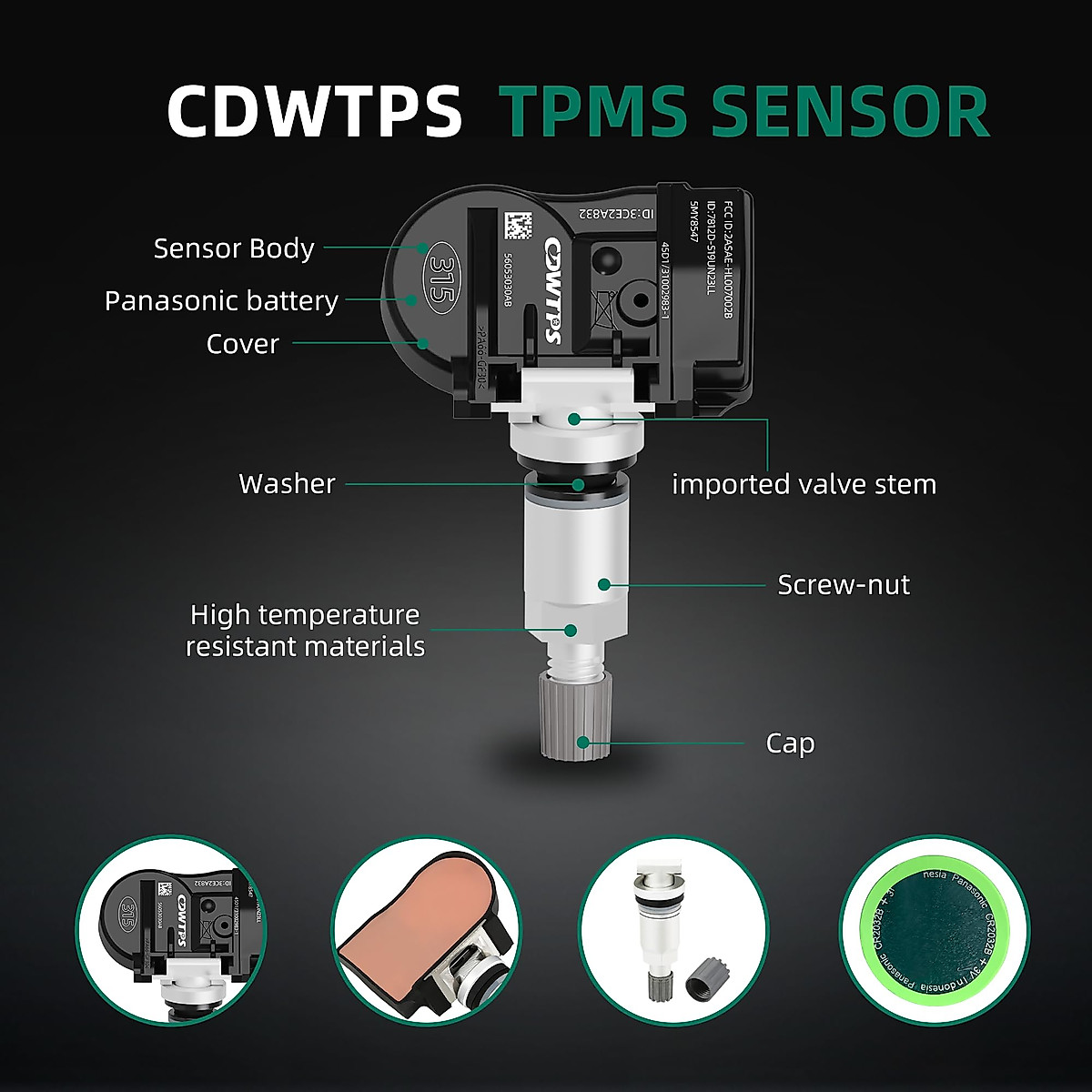 CDWTPS TPMS Sensor for 2006-2010 Chrysler| Dodge| Jeep,433MHZ Tire Pressure Monitor System Replaces# 56053030AC 56029481AB 56029359AB 4-Pack