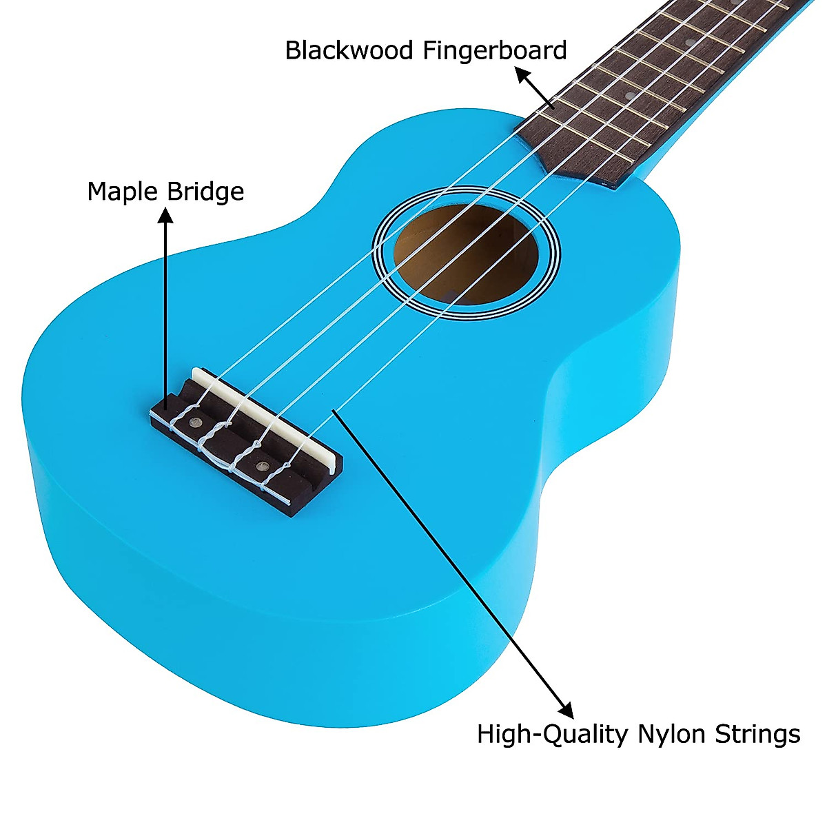 iECO Soprano Ukulele Beginner Kit for Kids Adults 21 Inch Ukelele w/Case Strap Tuner Strings Picks (Blue)