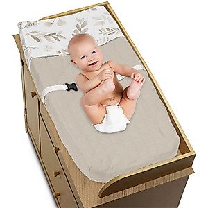 Sweet Jojo Designs Boho Botanical Leaf Boy Girl Baby Nursery Changing Pad Cover - Gender Neutral Ivory Cream Beige Tan Off White Taupe Linen Woodland Farmhouse Floral Leaves Bohemian Garden