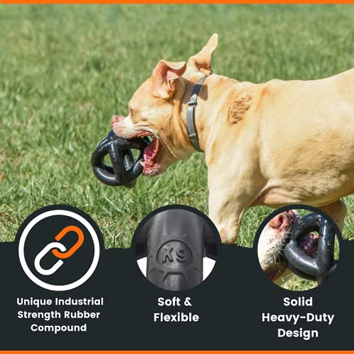 Monster K9 Dog Toys - Ultra Durable RingBall - Lifetime Replacement Guarantee - for Medium & Large Dogs - Aggressive Chewers