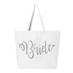 Classy Bride Glitter Bride Tote Bag - White and Silver