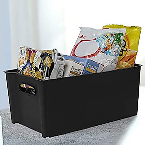 Zerdyne Plastic Stackable Storage Bins with Handles, Set of 4, Black
