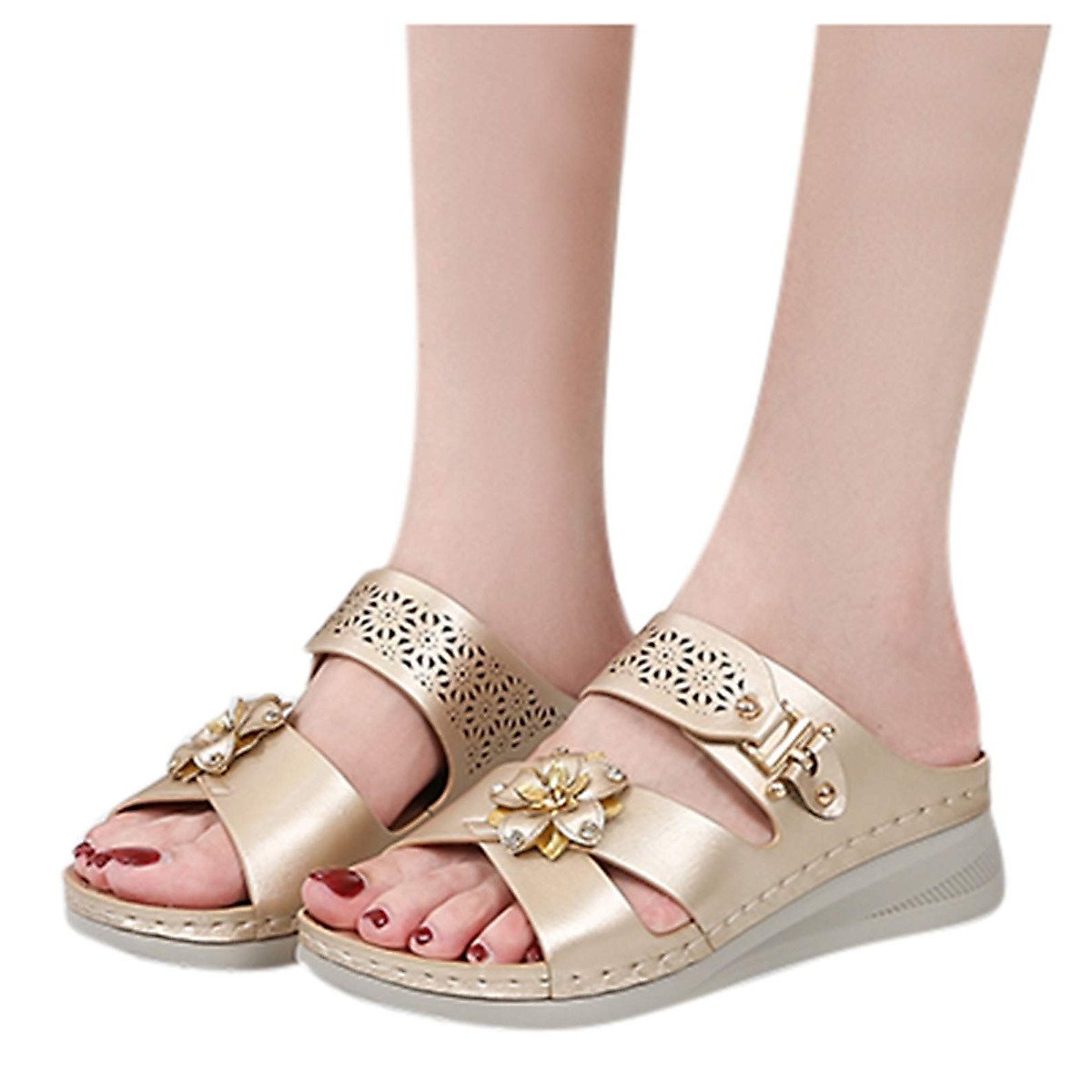 justHIGH Sandals for Women Summer Hollow Out Slip On Platform Sandal Wedge Shoes with Concealed Orthotic Arch Support
