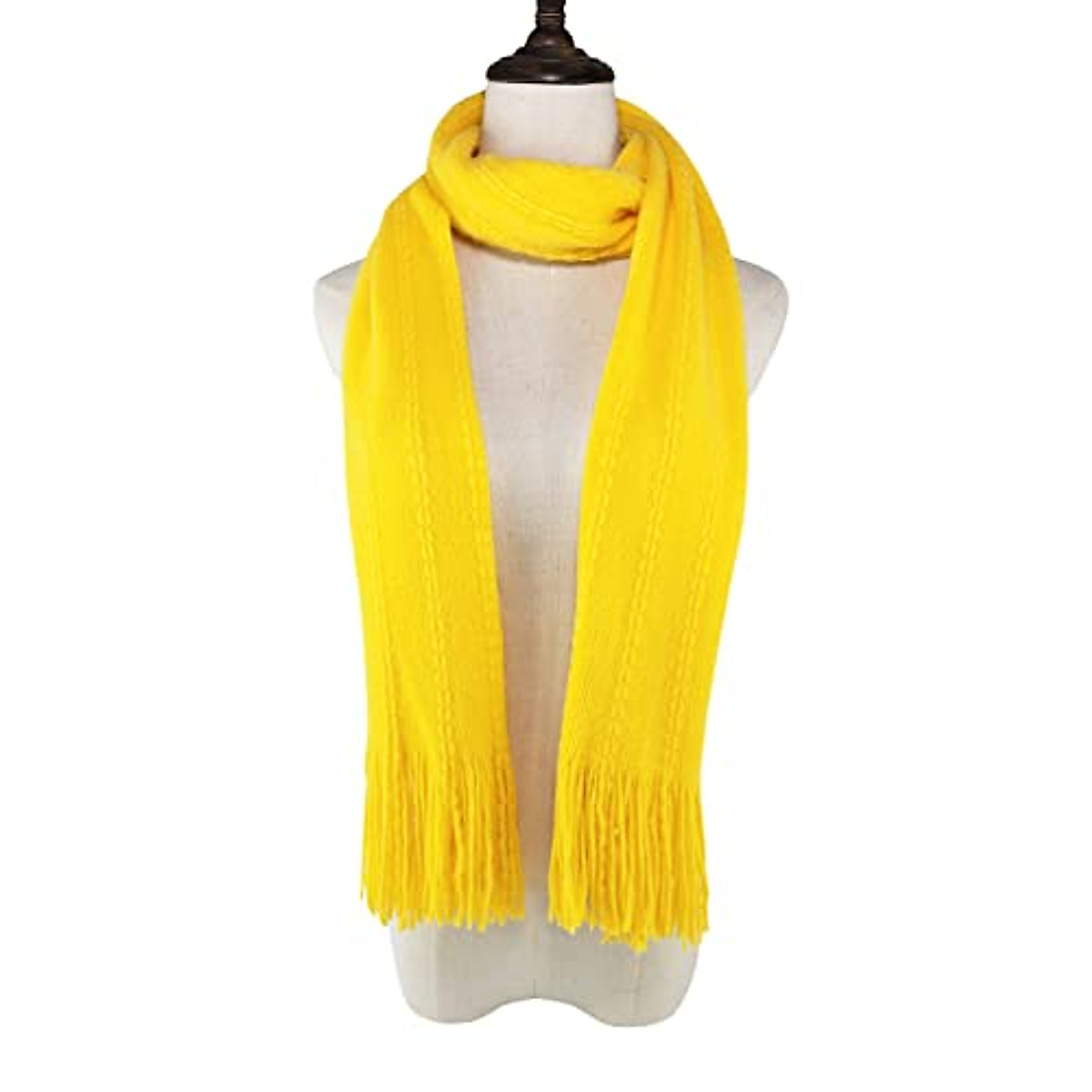 BRUCERIVER Women's Knit Scarf & Glove Set Touchscreen Function Cashmere Feel Cable Design (Lemon Yellow)