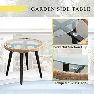 HYDRAGARDEN 3 Piece Patio Bistro Set, Outdoor Wicker Conversation Chair Sets Balcony Furniture with Coffee Table & Cushions, All-Weather Rattan Table and Chairs Set for Porch Backyard Deck Poolside