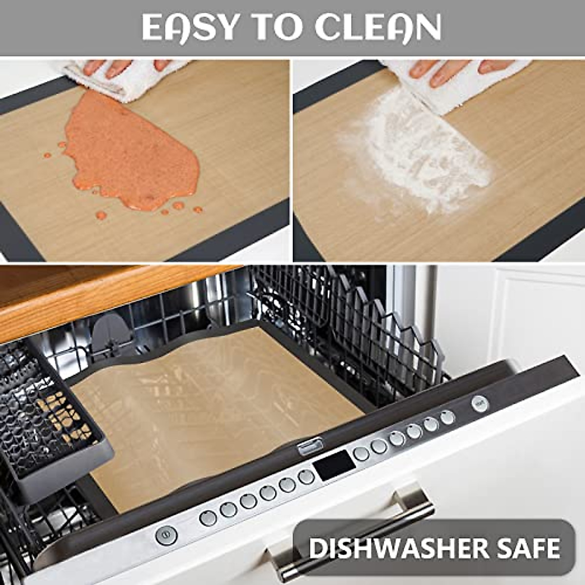 Elyum Silicone Baking Mat, 2 Pack Non-Stick Food Grade Silicone Mat for Baking, Reusable Heat Resistant Half Sheet Baking Mat for Cookies Macarons Bread Pastry (16.5"x11.6", Grey)