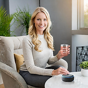 Chris's Stuff 12 oz Wine Tumbler - Iced Coffee Mug with Splash-Proof Lid Stainless Steel Double Wall Vacuum Insulated with Inner Layer Copper Keep Drinks Cold/Hot - Quote: Alexa Bring me Wine (Pink)