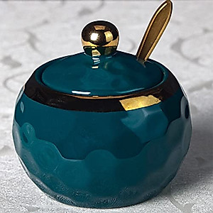 CLAPPER Ceramic Honey Jar with Lid and Gilded Spoon, Mini Honey Jars in Bulk 8OZ, Honey Pot Dispenser Container (Diamond Green)