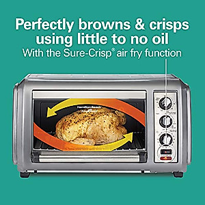 Hamilton Beach 31436 Sure-Crisp Air Fryer Countertop Toaster Oven, 6 Slice, Fits 12” Pizza, 1500W, Easy-Reach Access Door, Powerful Circulation, GREY