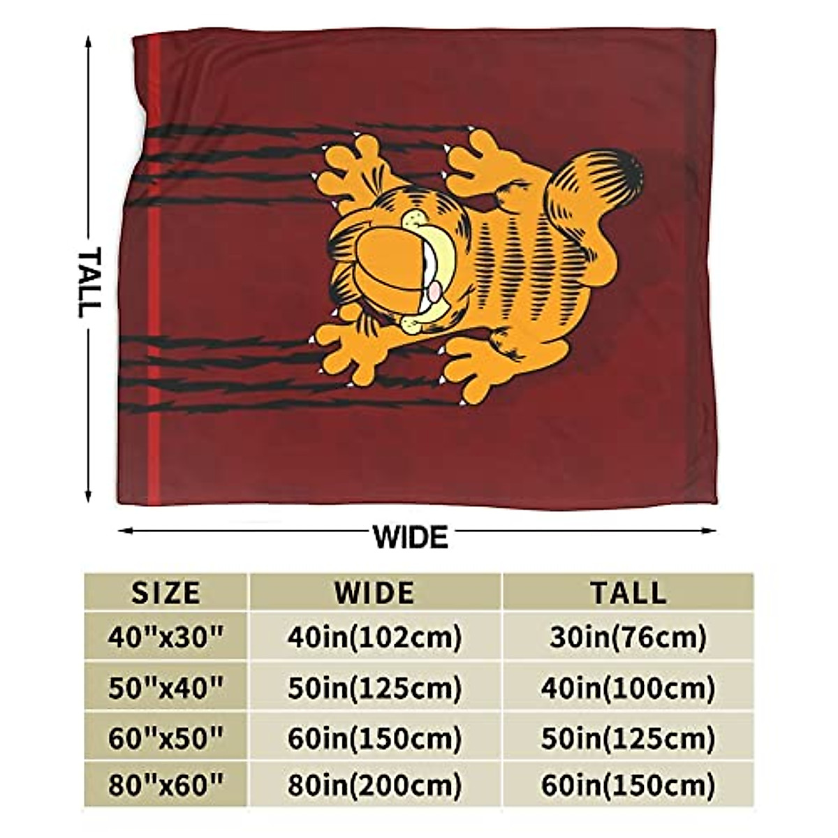 Garfield Blanket Super Soft Flannel Fleece Throw Blankets Luxury Warm Plush Bedding for Sofa Living Room Bedroom (Red, 50"X40")