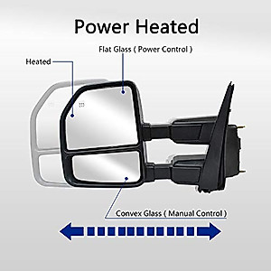WLLW Towing Mirrors for Ford F250 F350 F450 F-550 Super Duty 2017 2018 2019 2020 With Power, Heated, Temperature Sensor, Turn Signal Light, Spot Auxiliary Lamp Pickup Truck