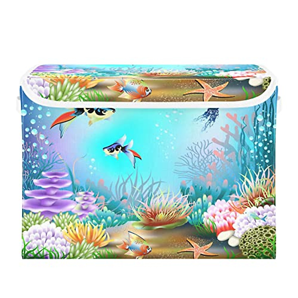 RunningBear Fish Plants Large Storage Bins with Lid Collapsible Storage Bin Cube Storage Bin Cloth Baskets Containers for Office Outside Cars