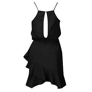 Shakumy Women Casual Sleeveless Halter Neck Boho Print Mini Dress Ruffle Irregular Hem Party Beach Tunic Short Dress