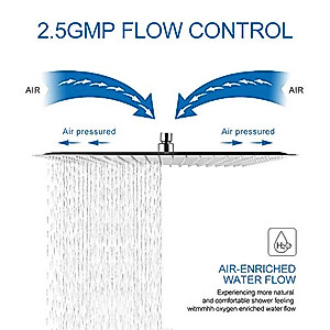 16 Rainfall Shower Head - Sarlai 16 Inch Shower Head Large Rain Solid Square Ultra Thin 304 Stainless Steel Chrome Finish Rainfall Shower Head