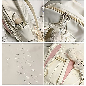 AQWEI 3D Kawaii Bunny Ear Backpack with Cute Bear Pendant for Girl School Bag Travel Backpack (Black)