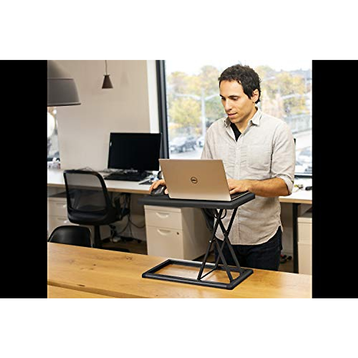 Rocelco 19" Portable Laptop Riser, Height Adjustable Travel Standing Desk Converter, Premium Compact Sit Standup Keyboard Monitor Rising Workstation with Carry Bag, Black R PDRB