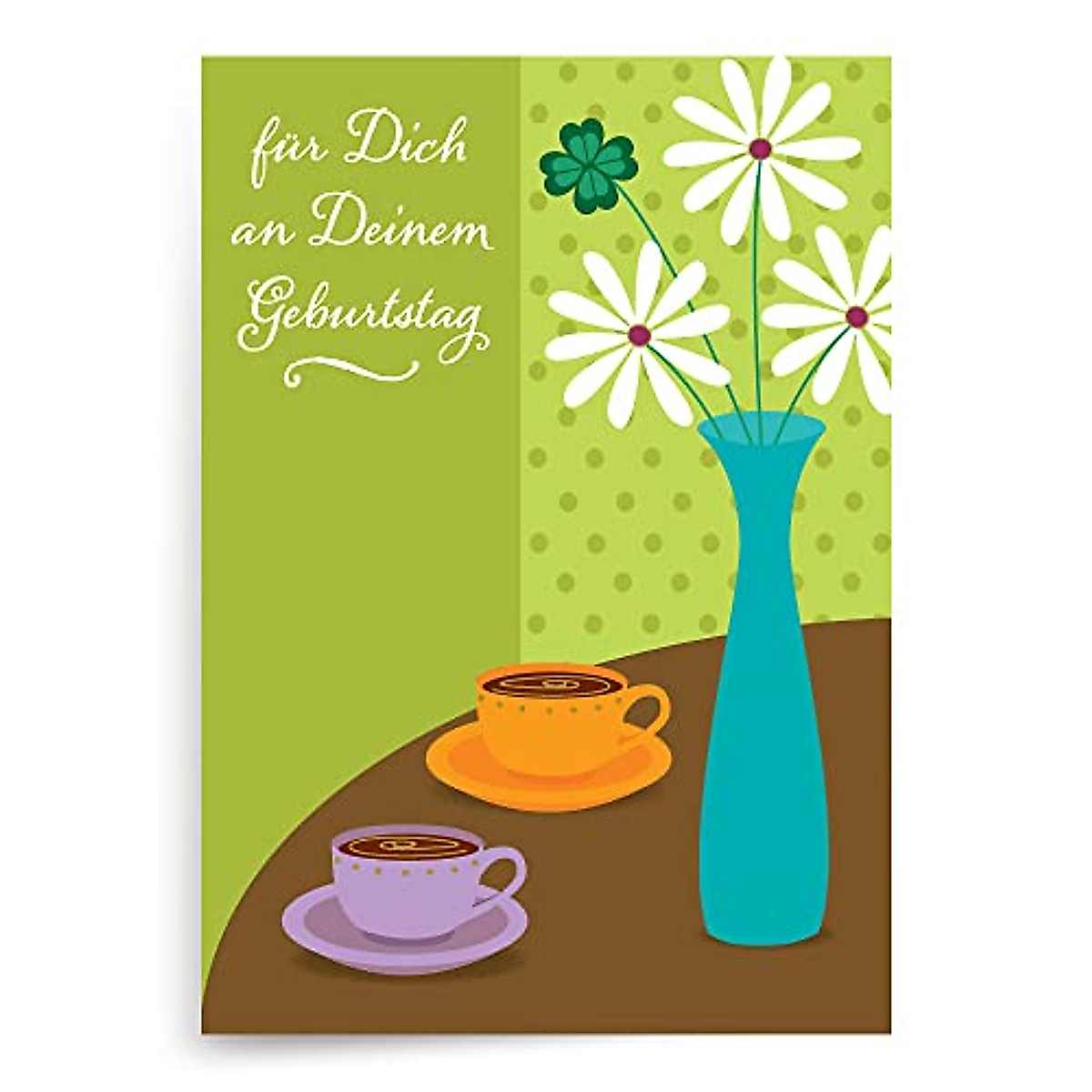 Designer Greetings German Language Happy Birthday Cards, “für Dich an Deinem Geburtstag” Flowers and Coffee Design (6 Cards with Envelopes / 6 Karten mit Umschlägen)