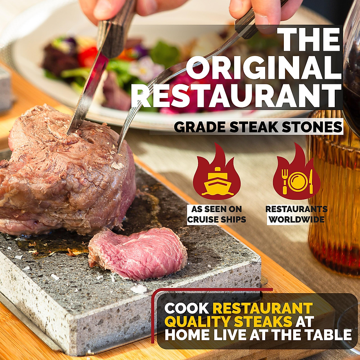 Black Rock Grill Restaurant-Grade Hot Stone Set - Extra-Thick Lava Stone for Superior Sizzling Steak Cooking.